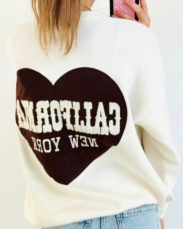 California NY trui heart off white brown